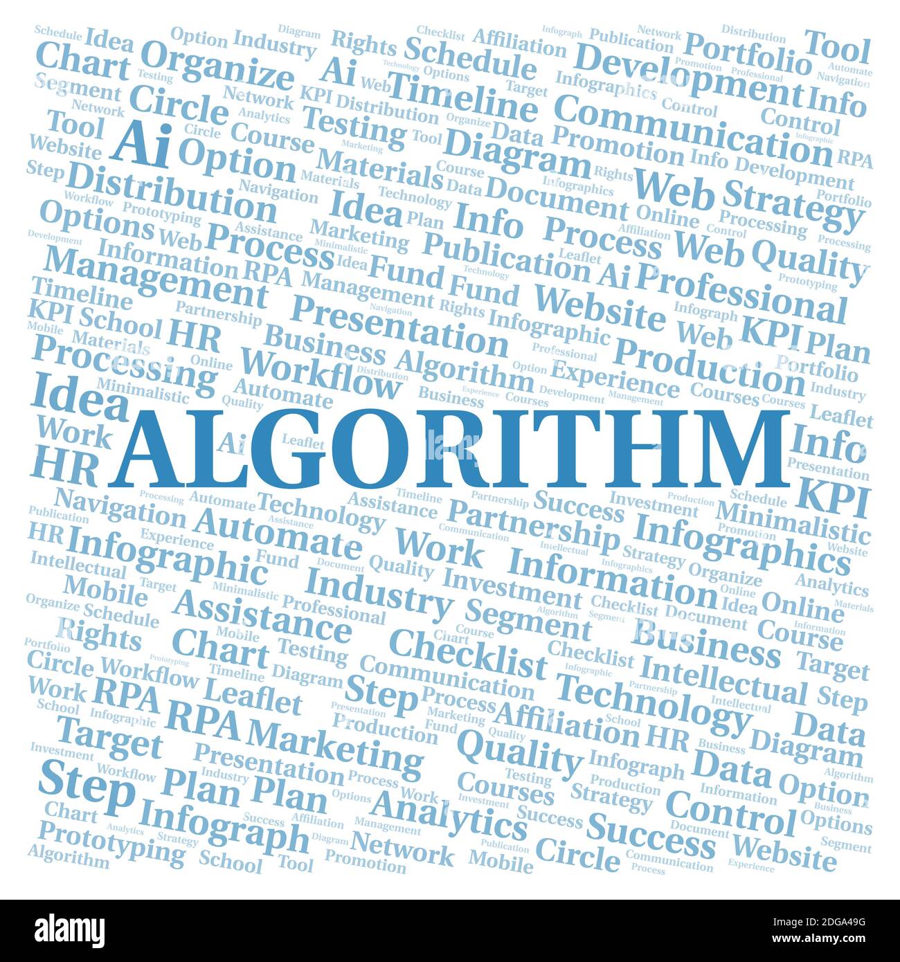 Algorithm typography word cloud create with text only Stock Photo - Alamy