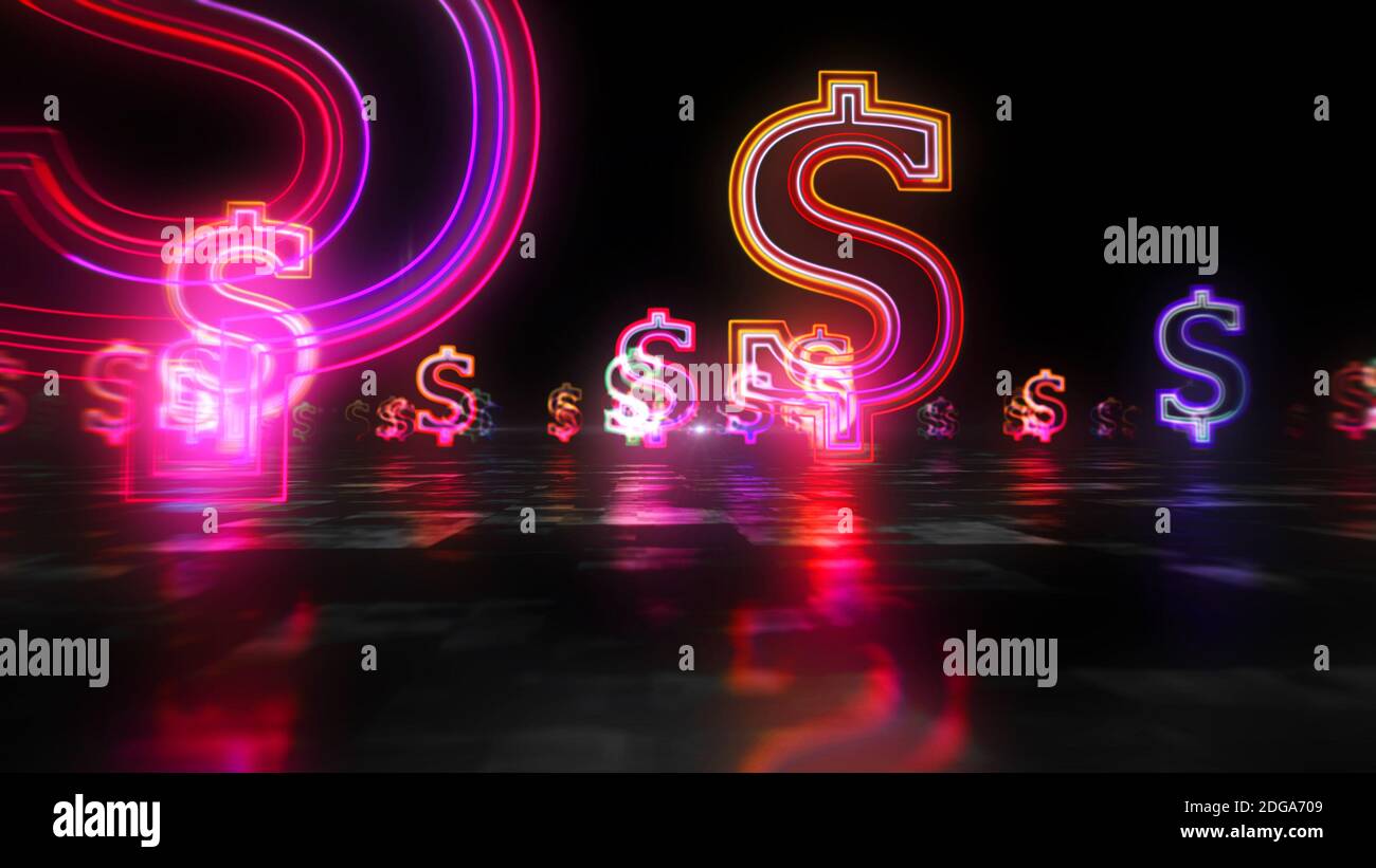 Dollar money symbol, money neon icon, cash sign loop concept ...