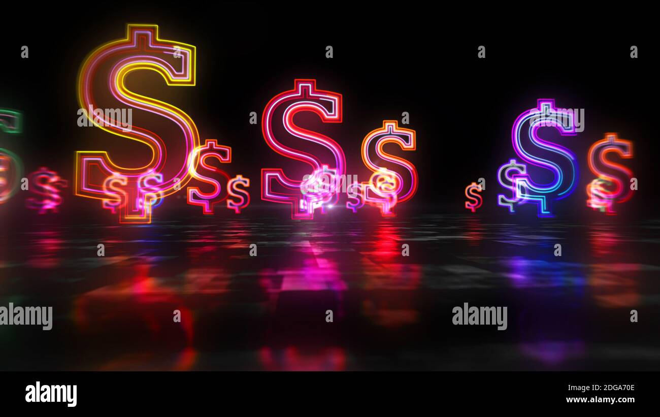 Dollar money symbol, money neon icon, cash sign loop concept ...