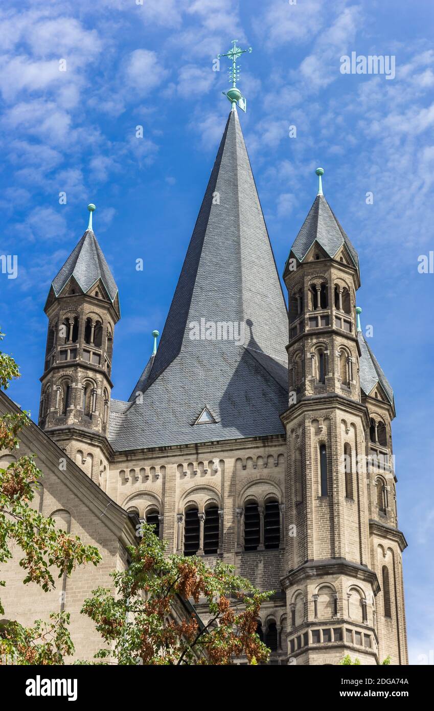 Tower of the historic St. Martin church in Koln, Germany Stock Photo ...