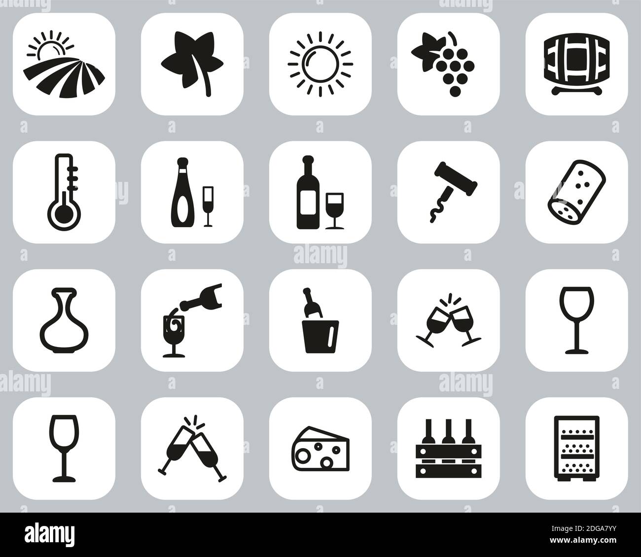 Wine Or Winery Icons Black & White Flat Design Set Big Stock Vector ...