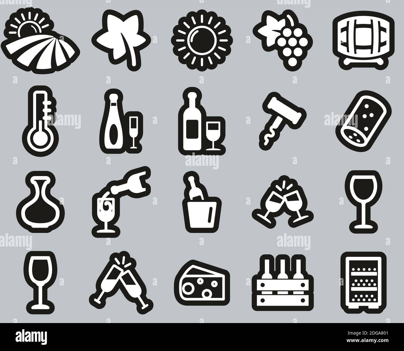 Wine Or Winery Icons White On Black Sticker Set Big Stock Vector Image ...