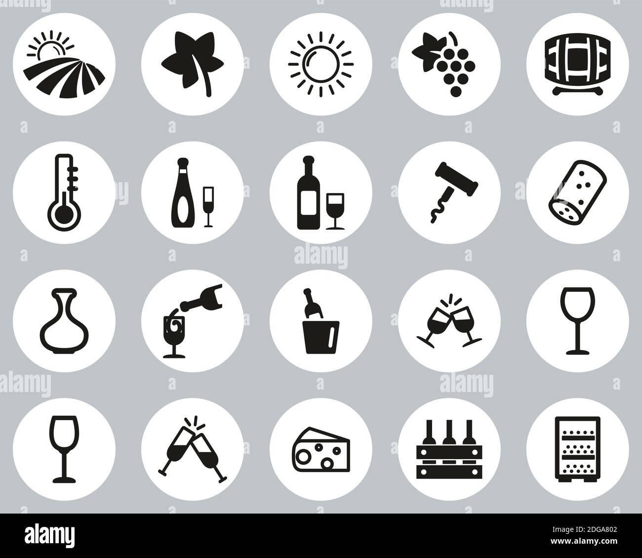 Wine Or Winery Icons Black & White Flat Design Circle Set Big Stock ...