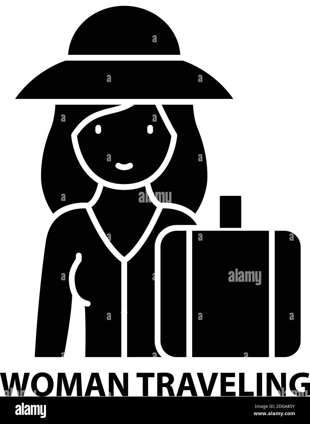 woman traveling icon, black vector sign with editable strokes, concept ...