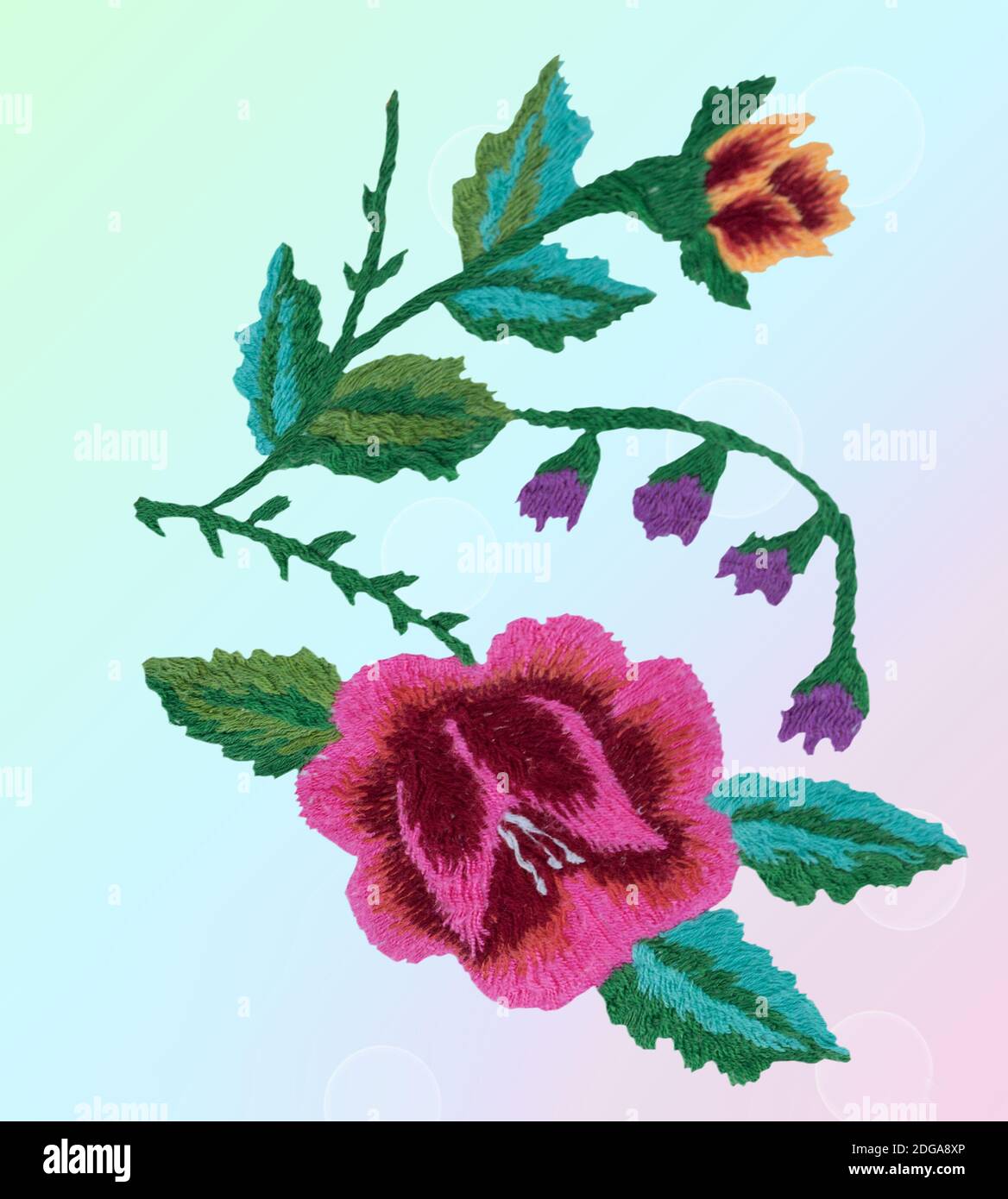 Craft: beautiful embroidered flowers on a white background Stock Photo ...