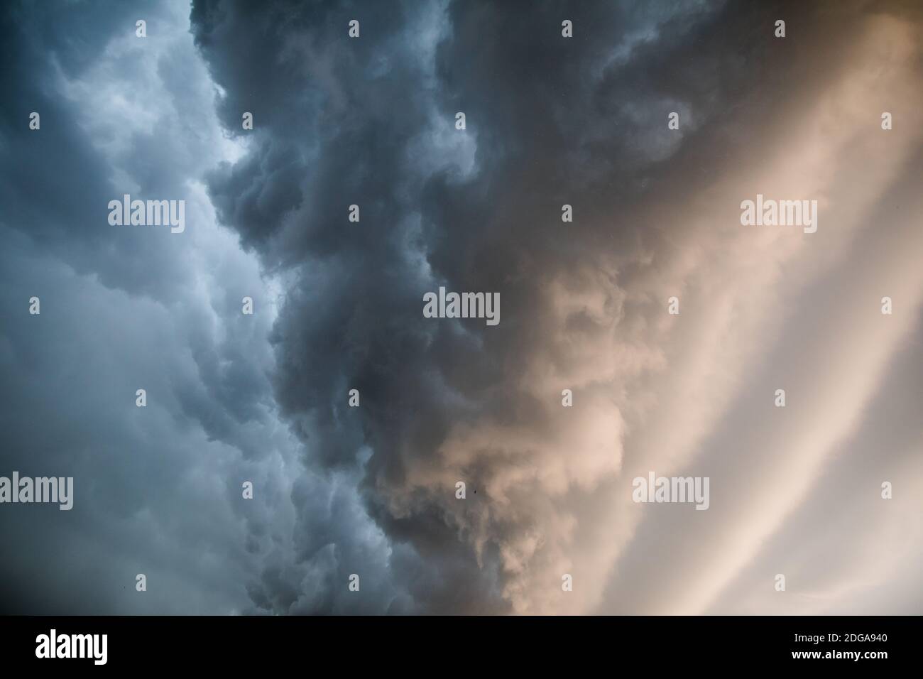 A local hurricane rages over city skyscrapers. The sky is covered with ...