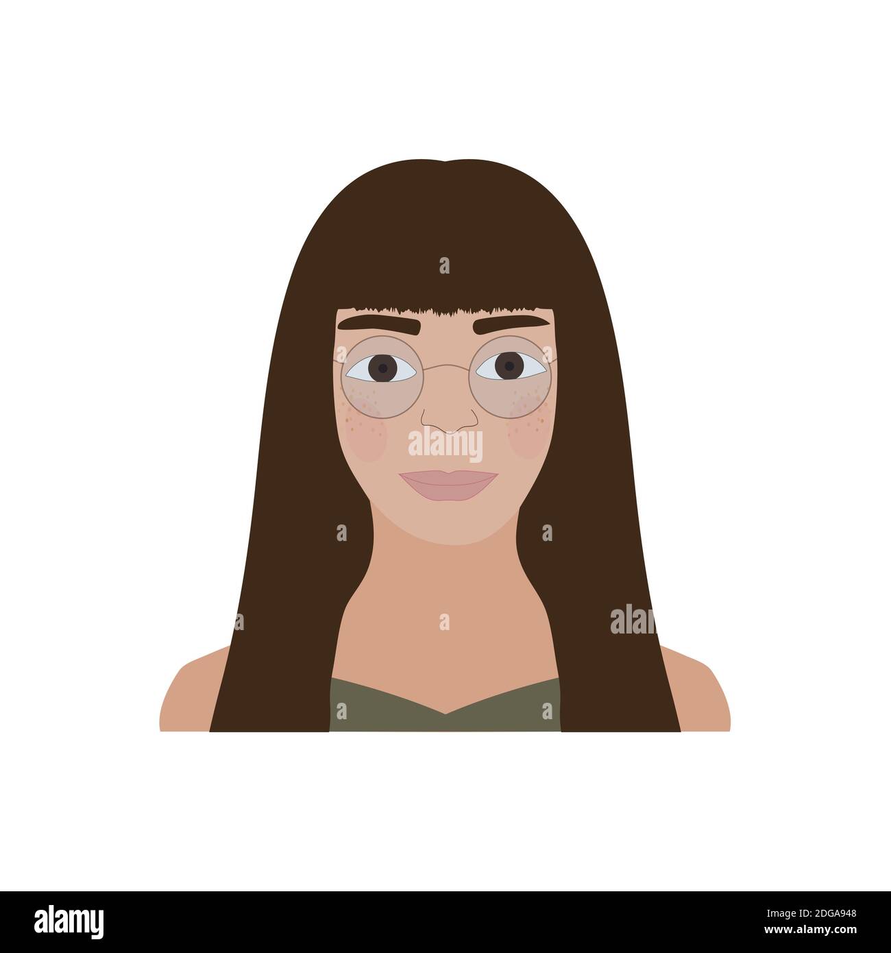 Full face of a teenage vector girl with long dark hair. Avatar for ...