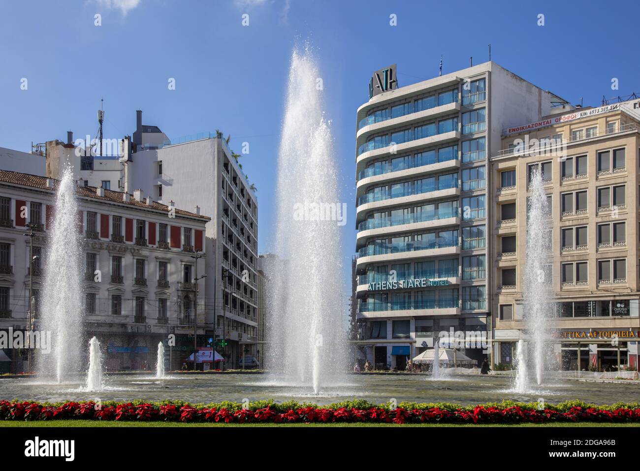 Athens, Greece. December 5 2020. New fountain in Omonia after ...