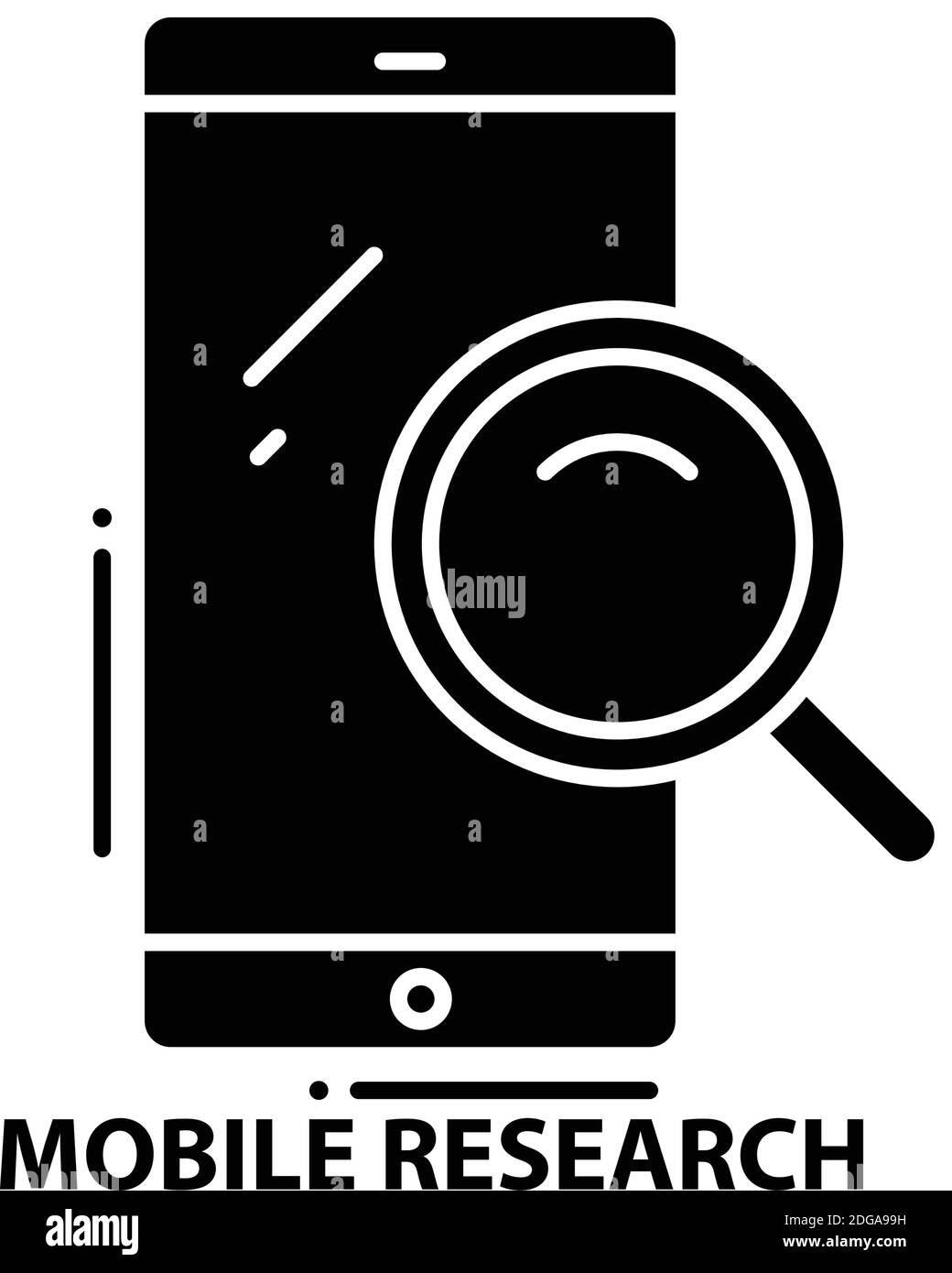 mobile research icon, black vector sign with editable strokes, concept ...