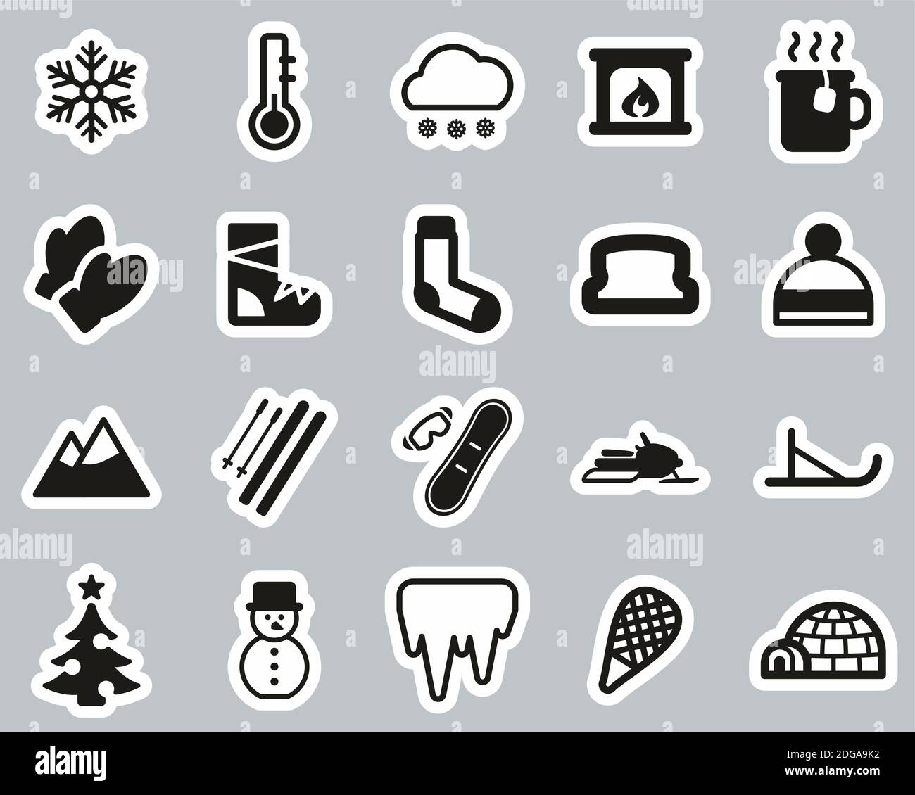 Winter Icons Black & White Sticker Set Big Stock Vector Image & Art - Alamy