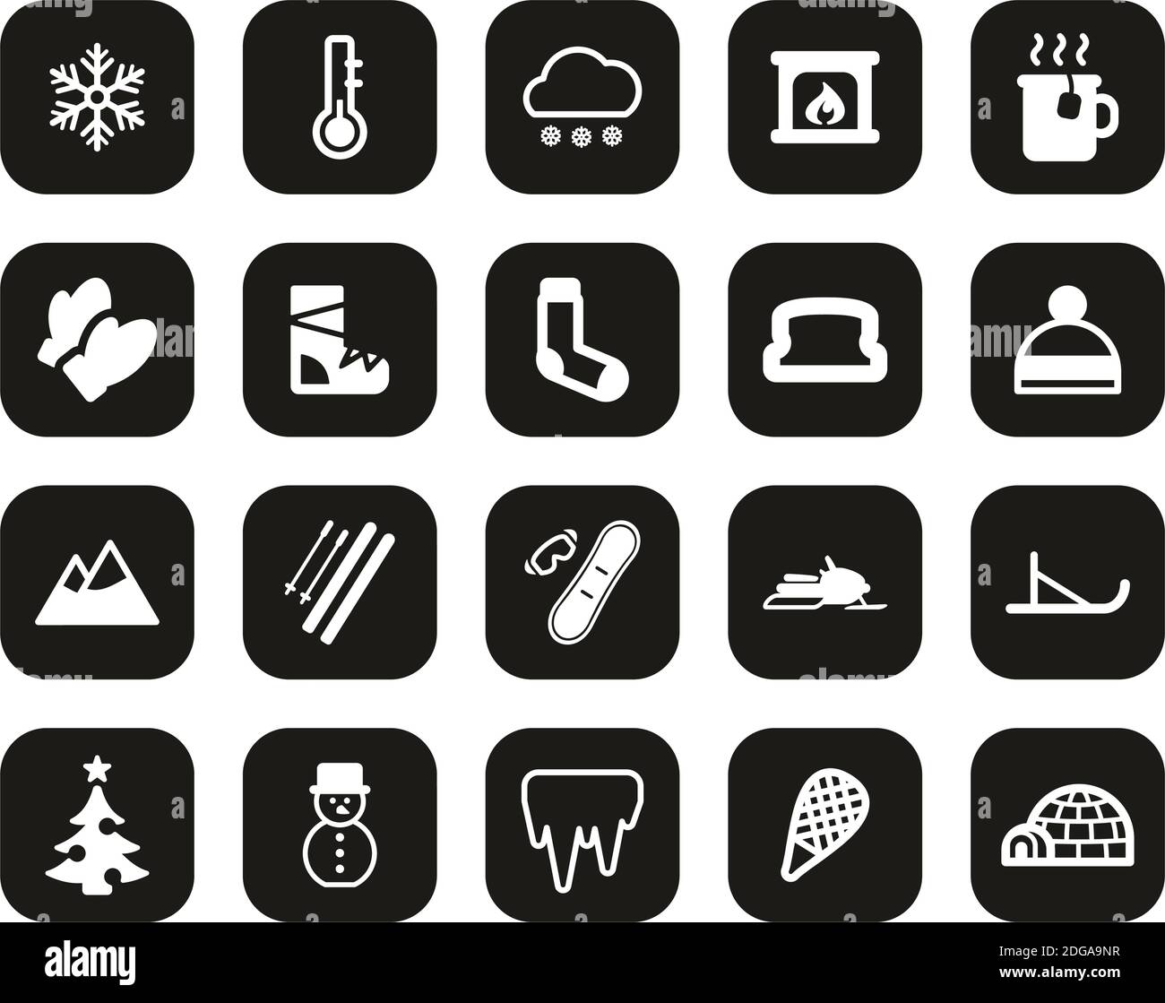 Winter Icons White On Black Flat Design Set Big Stock Vector Image ...