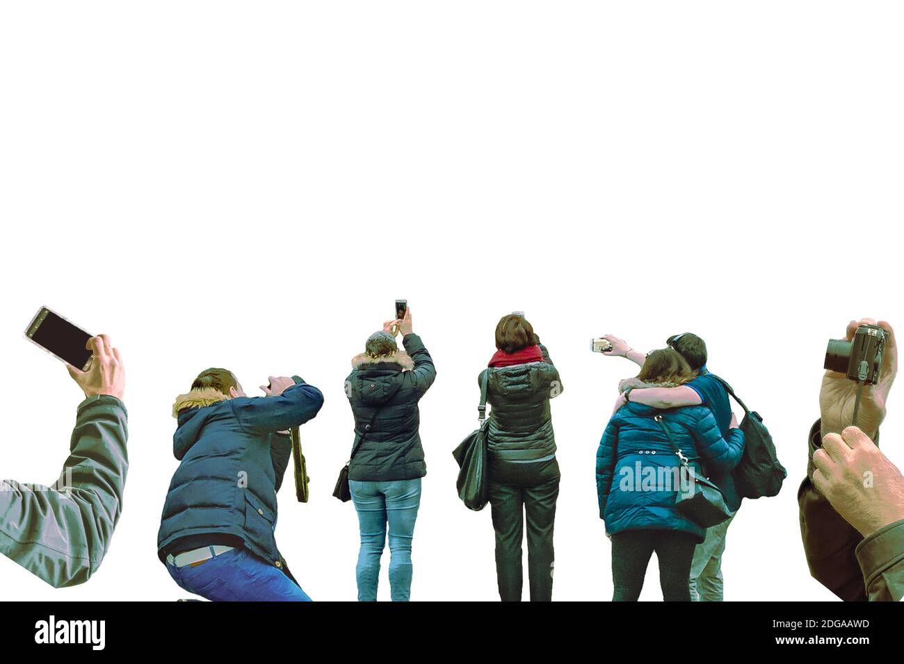 People Taking Photos on Isolated White Background Stock Photo - Alamy