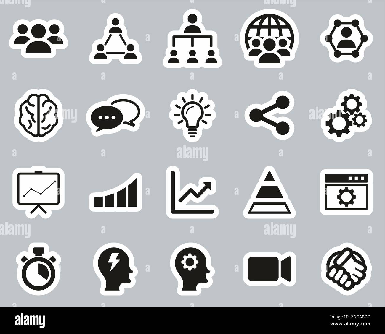 Work Productivity Icons Black & White Sticker Set Big Stock Vector ...