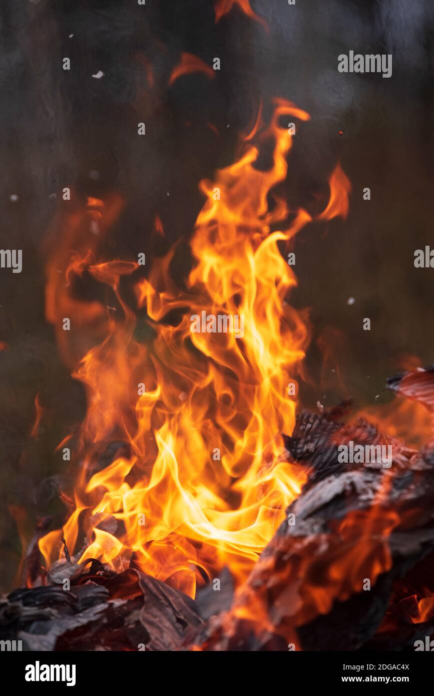Pile of burning cardboard and waste paper Stock Photo - Alamy