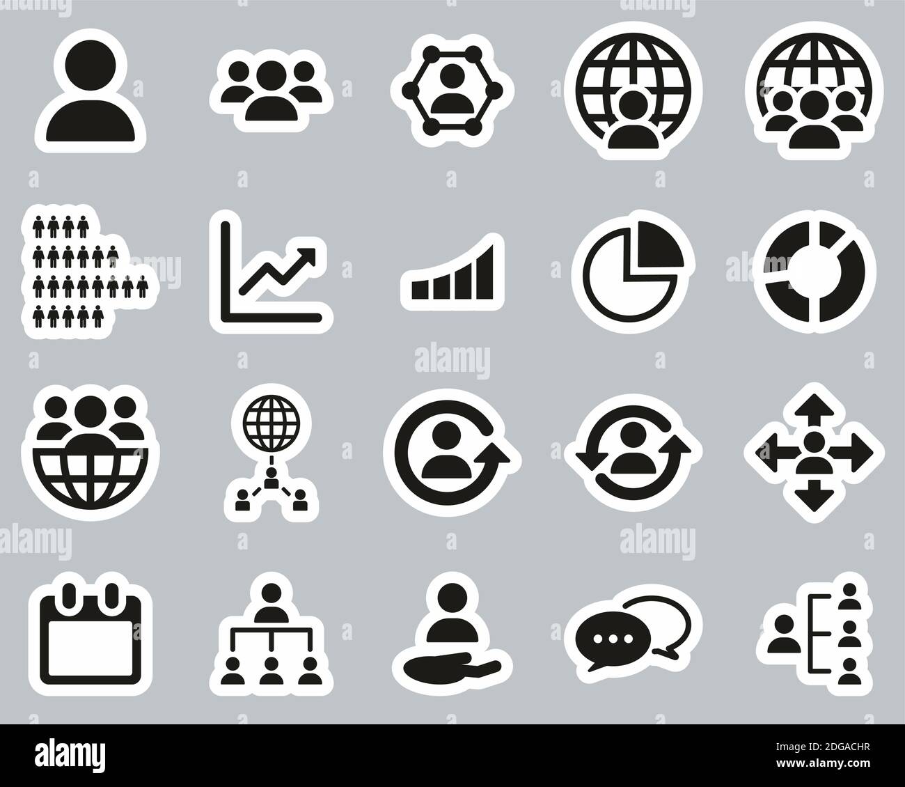 World Population Icons Black & White Sticker Set Big Stock Vector Image ...