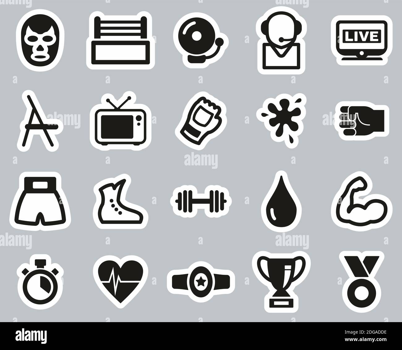 Wrestling Sport & Equipment Icons Black & White Sticker Set Big Stock ...