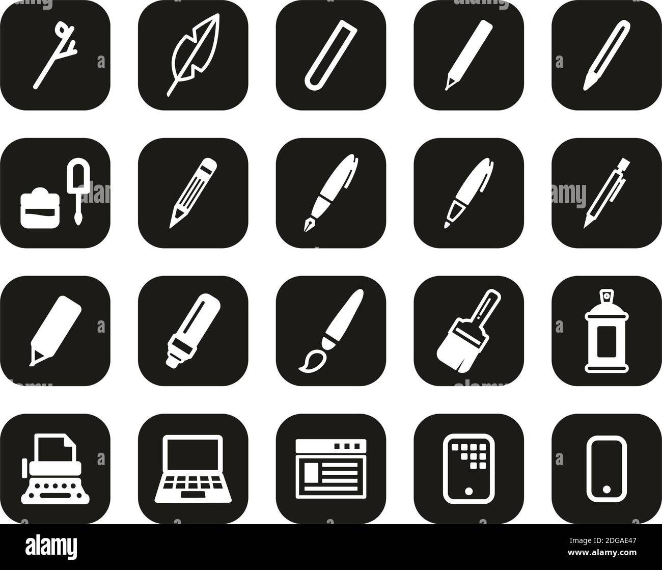 Writing Tools Icons White On Black Flat Design Set Big Stock Vector Image & Art - Alamy