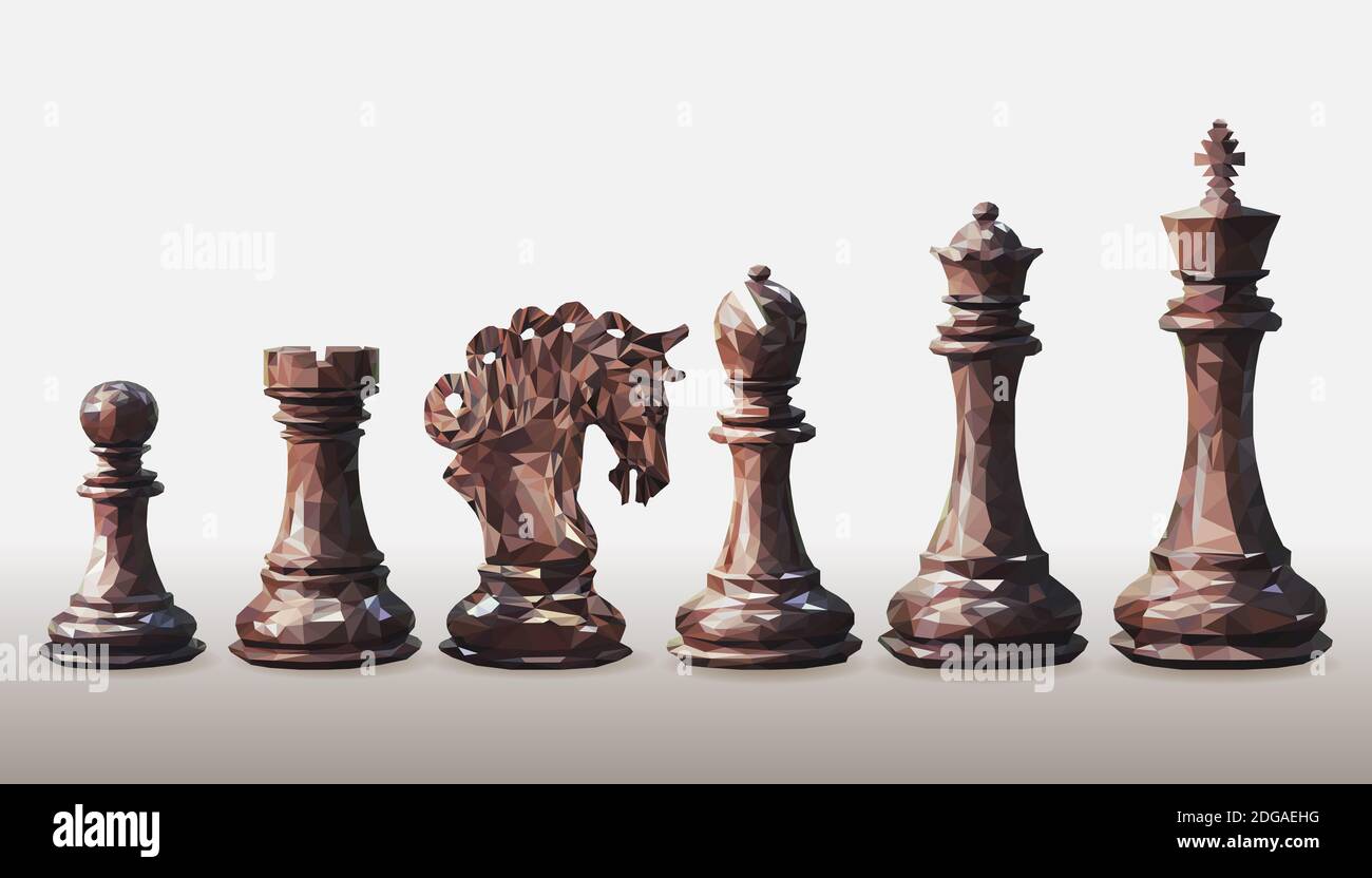 Vector triangulation, a set of dark brown, black side, chess pieces ...