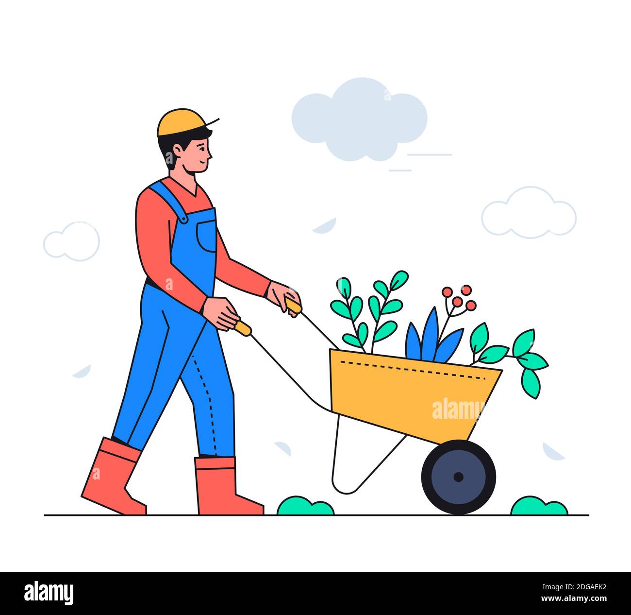 Man gardening - modern flat design style illustration with line ...