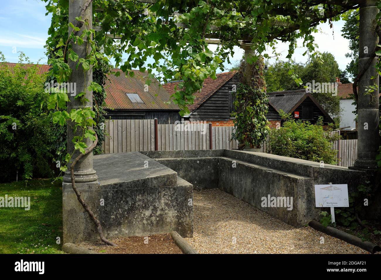 The roman Triclinium, or dining area, in the gardens of Fishbourne ...