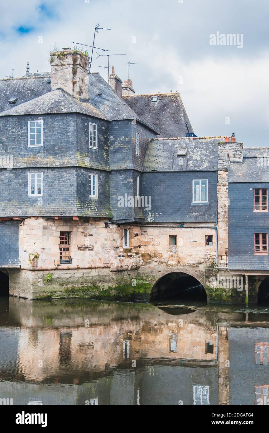 Rohan bridge in the city center of Landerneau in FinistÃ¨re Stock Photo ...
