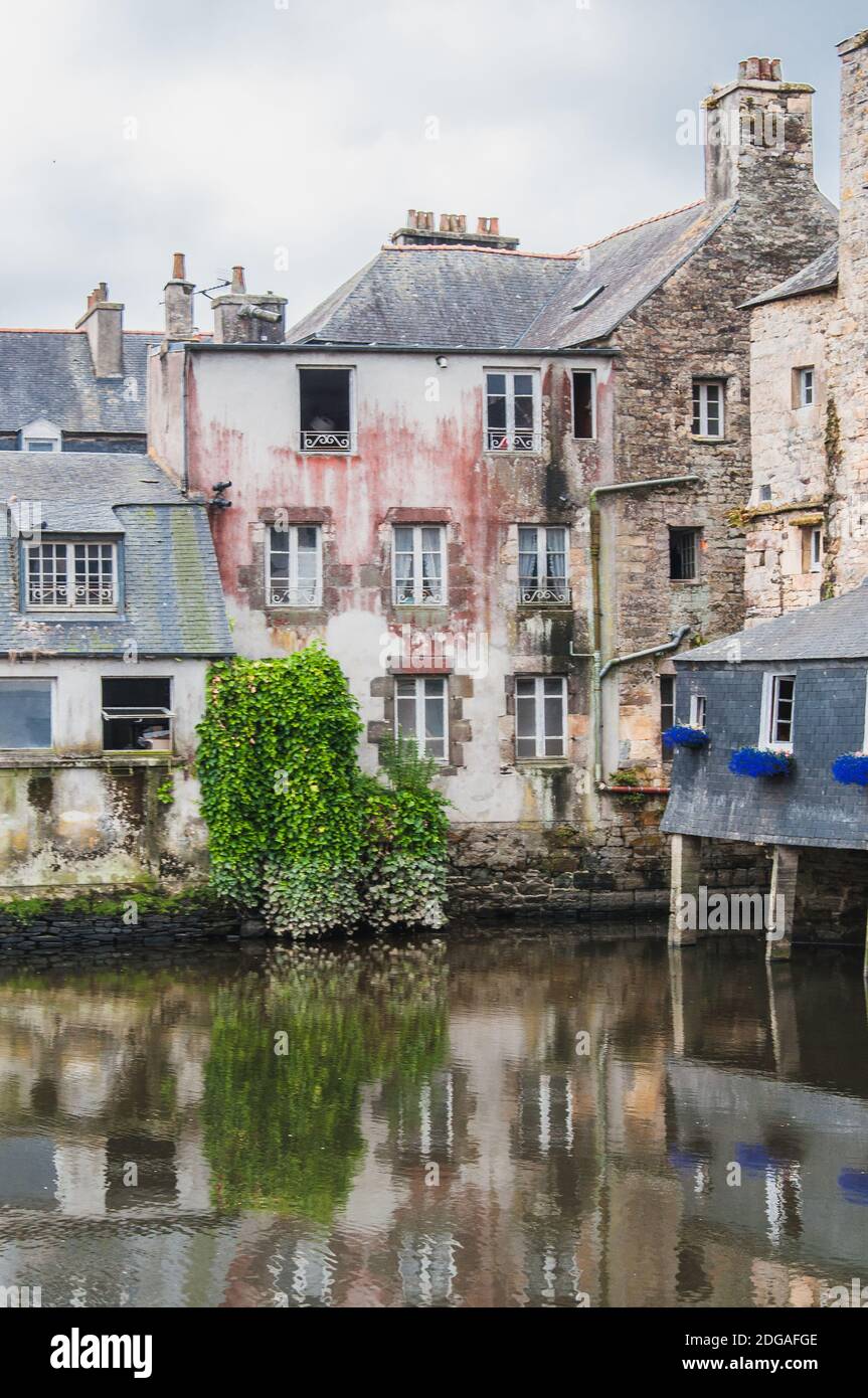 Rohan bridge in the city center of Landerneau in FinistÃ¨re Stock Photo ...