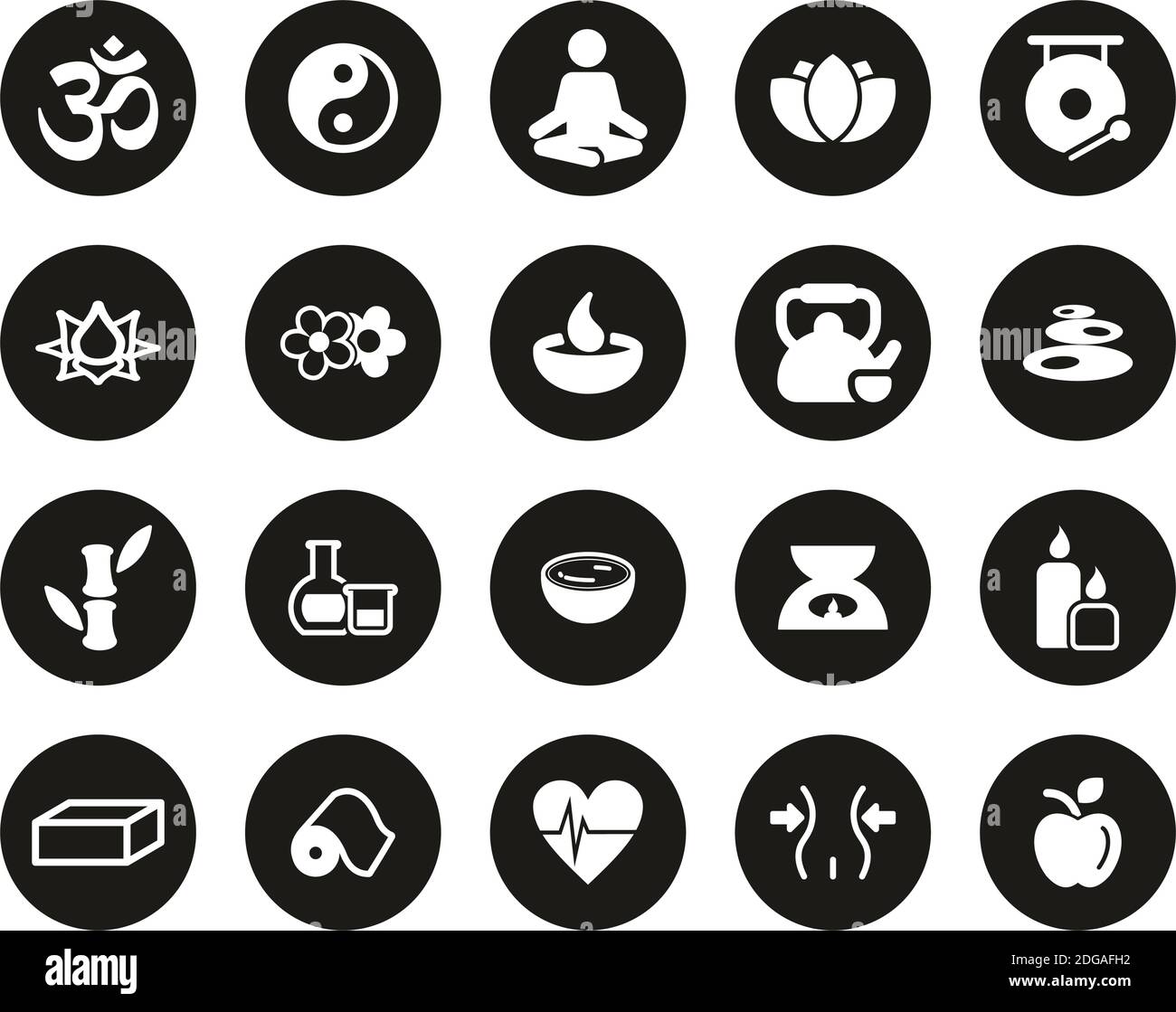 Yoga Exercise & Yoga Lifestyle Icons White On Black Flat Design Circle ...