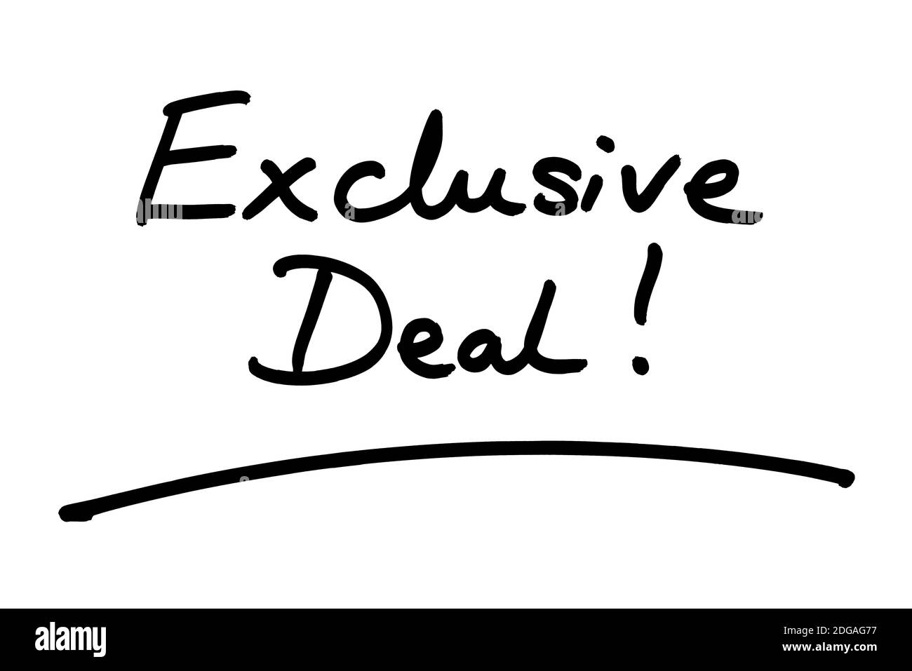 Exclusive Deal! handwritten on a white background Stock Photo - Alamy