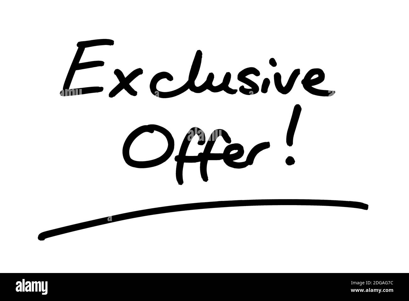 Exclusive Offer! handwritten on a white background Stock Photo - Alamy