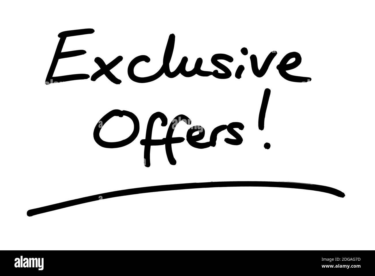 Exclusive Offers! handwritten on a white background Stock Photo - Alamy