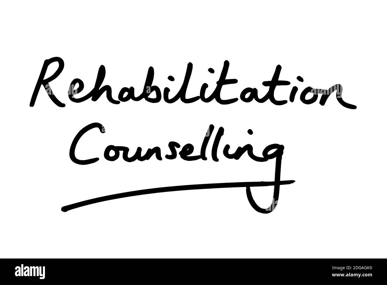 Rehabilitation Counselling handwritten on a white background Stock ...