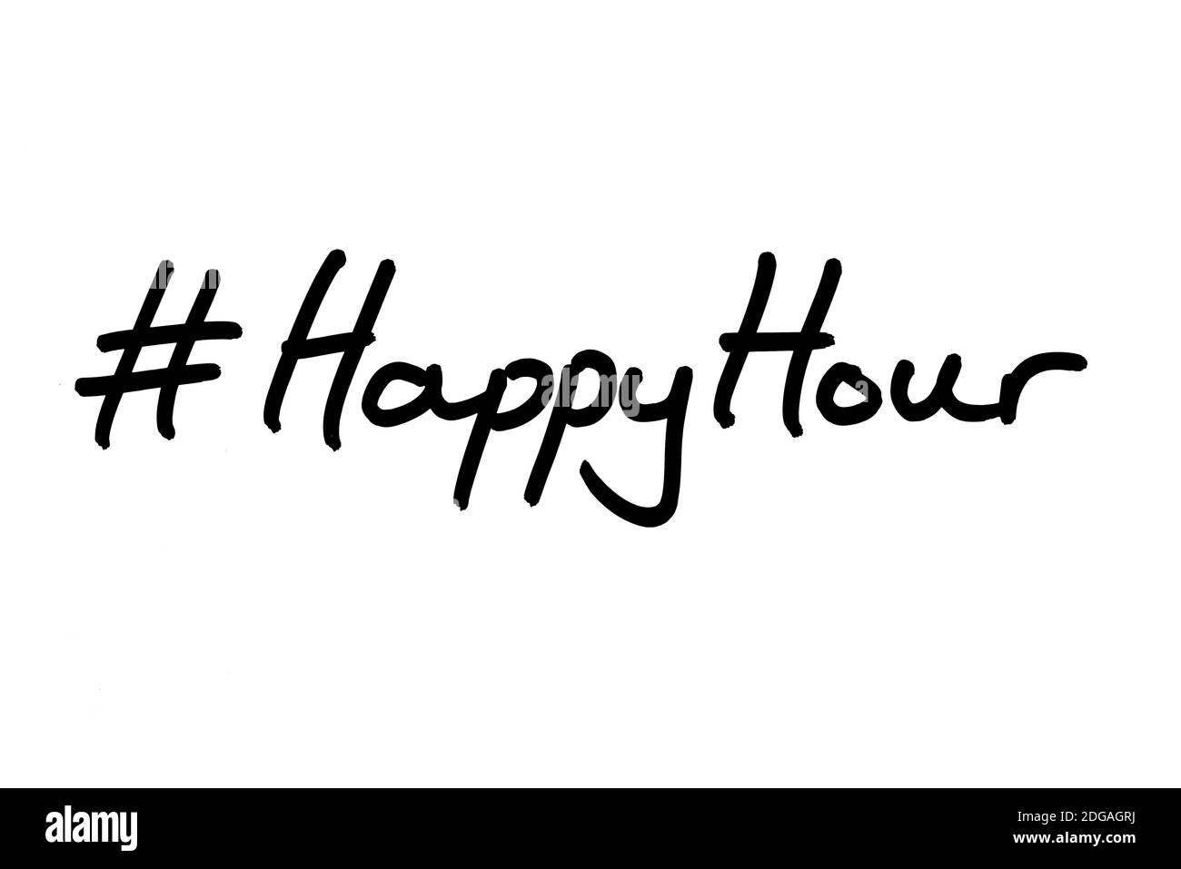 Hashtag Happy Hour handwritten on a white background Stock Photo - Alamy