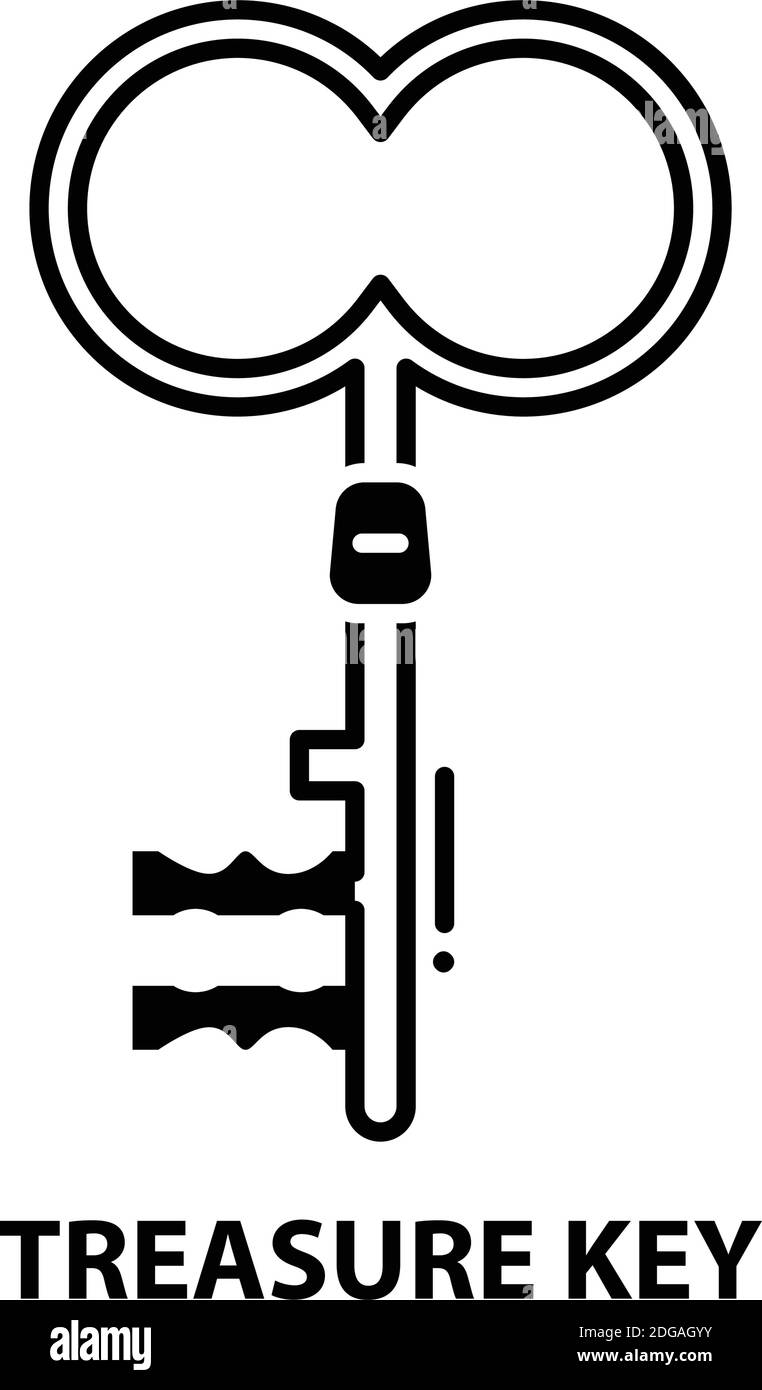 treasure key icon, black vector sign with editable strokes, concept ...
