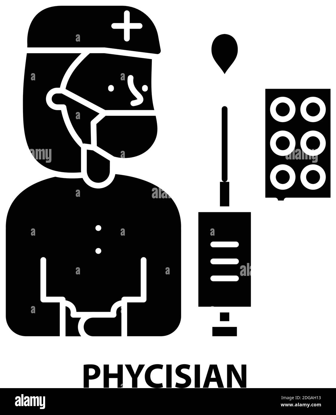 phycisian icon, black vector sign with editable strokes, concept ...