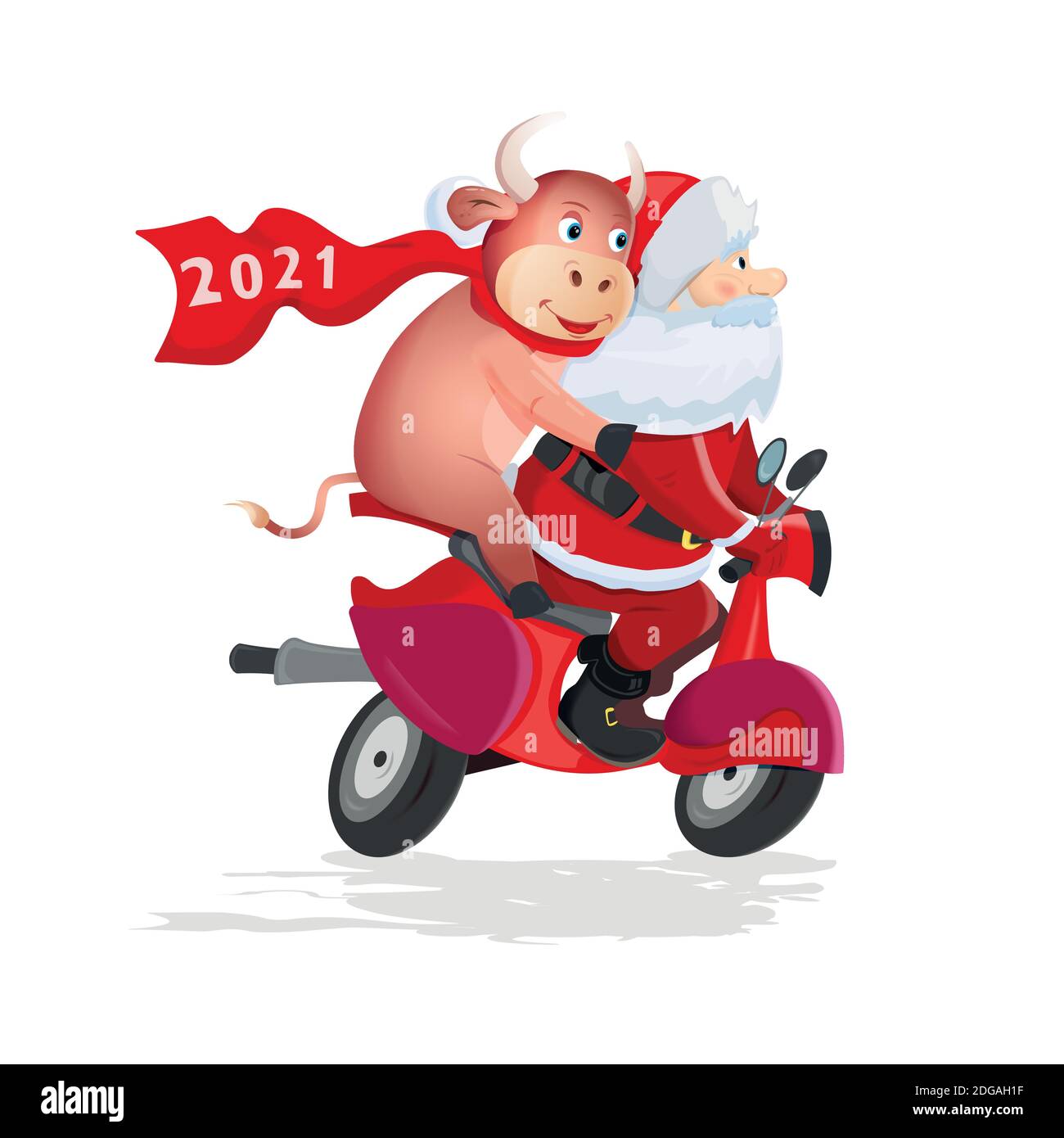 Santa Claus and funny bull rides a red scooter Stock Vector Image & Art ...