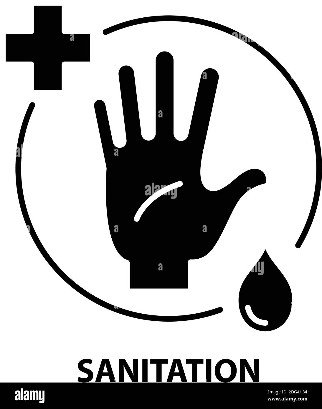 sanitation icon, black vector sign with editable strokes, concept ...