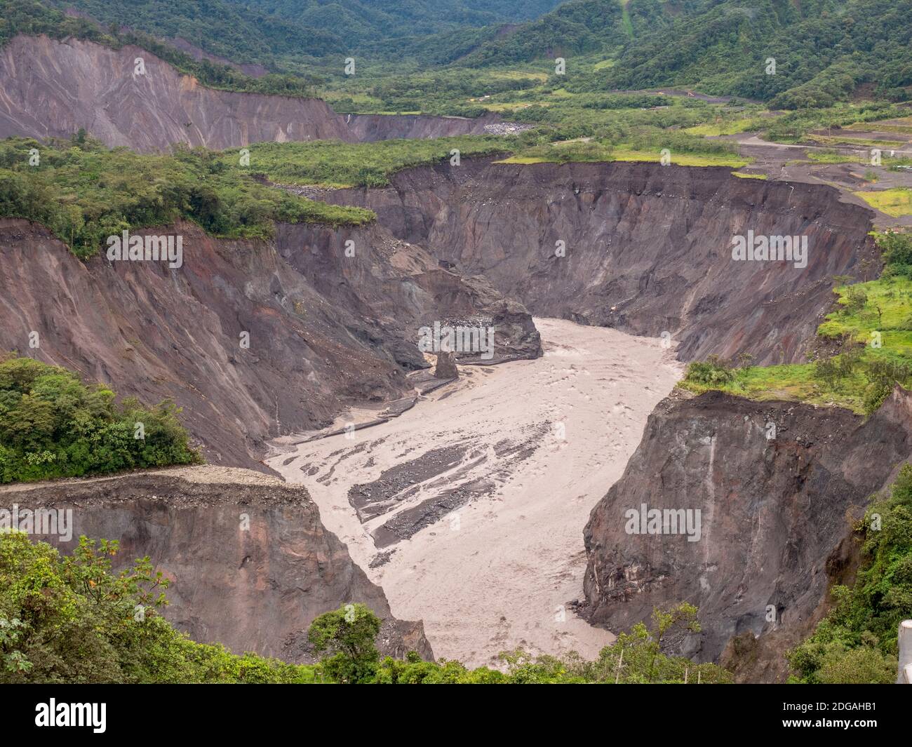 Rapidly eroding gorge of Rio Coca in Amazonian Ecuador. The erosion ...