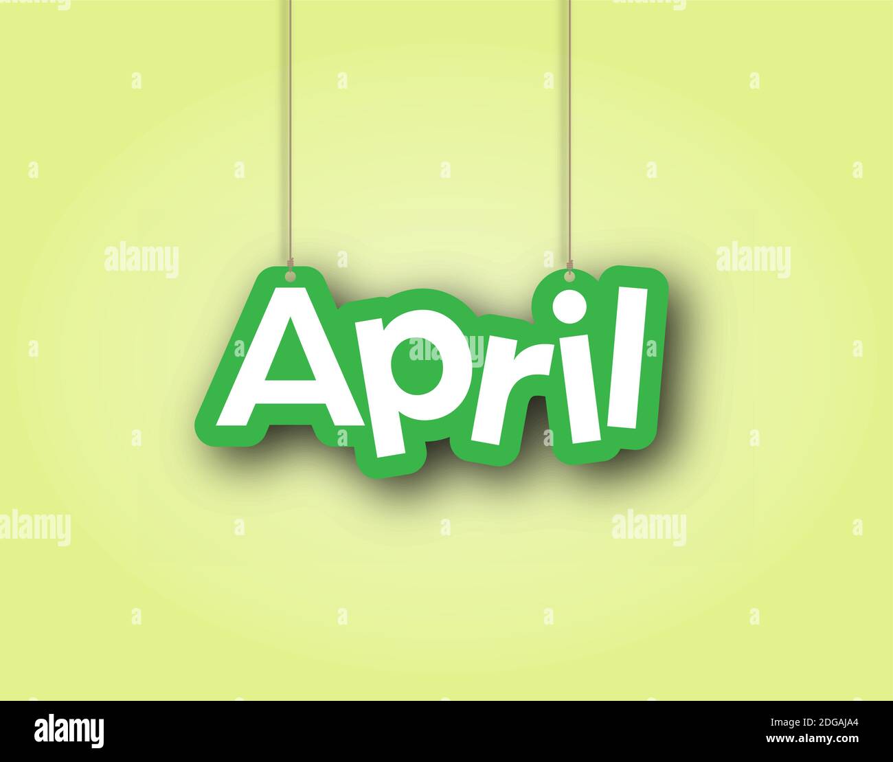 APRIL. A sign with the name of the month of the year hangs on the ropes ...