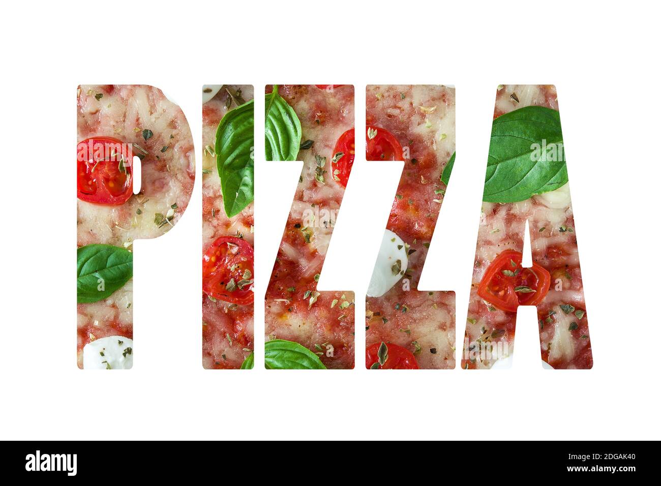 The word pizza composite with pizza photo inside Stock Photo - Alamy
