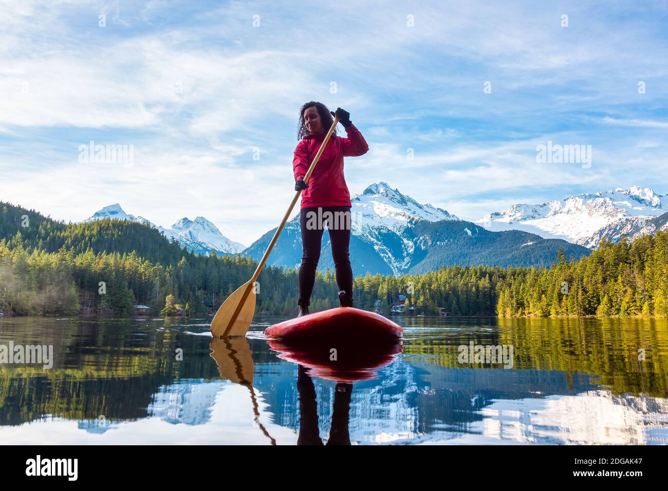 Adventurous Girl Paddle Boarding on Levette Lak Stock Photo - Alamy