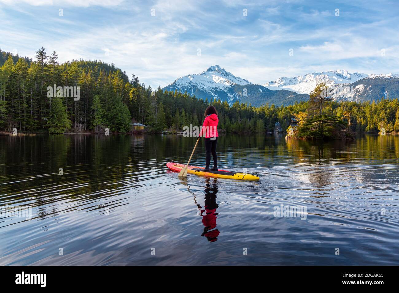 Adventurous Girl Paddle Boarding on Levette Lak Stock Photo - Alamy