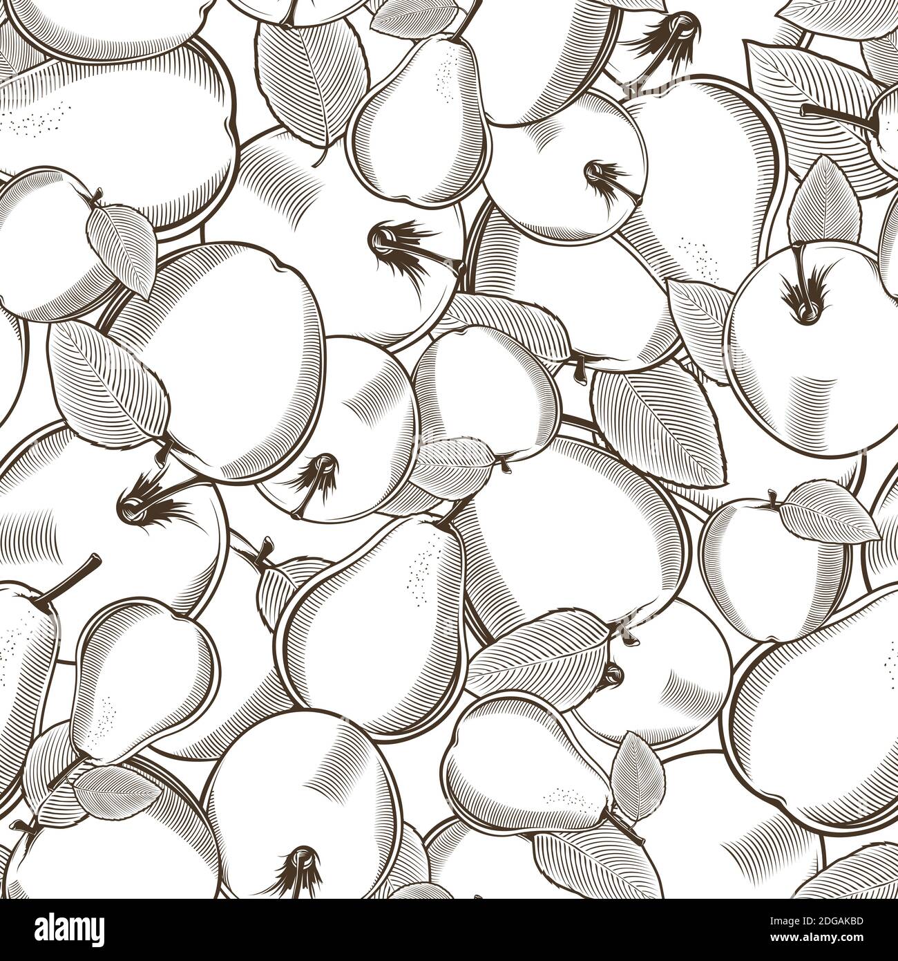 Black And White Seamless Pattern With Apples And Pears In Vintage Style