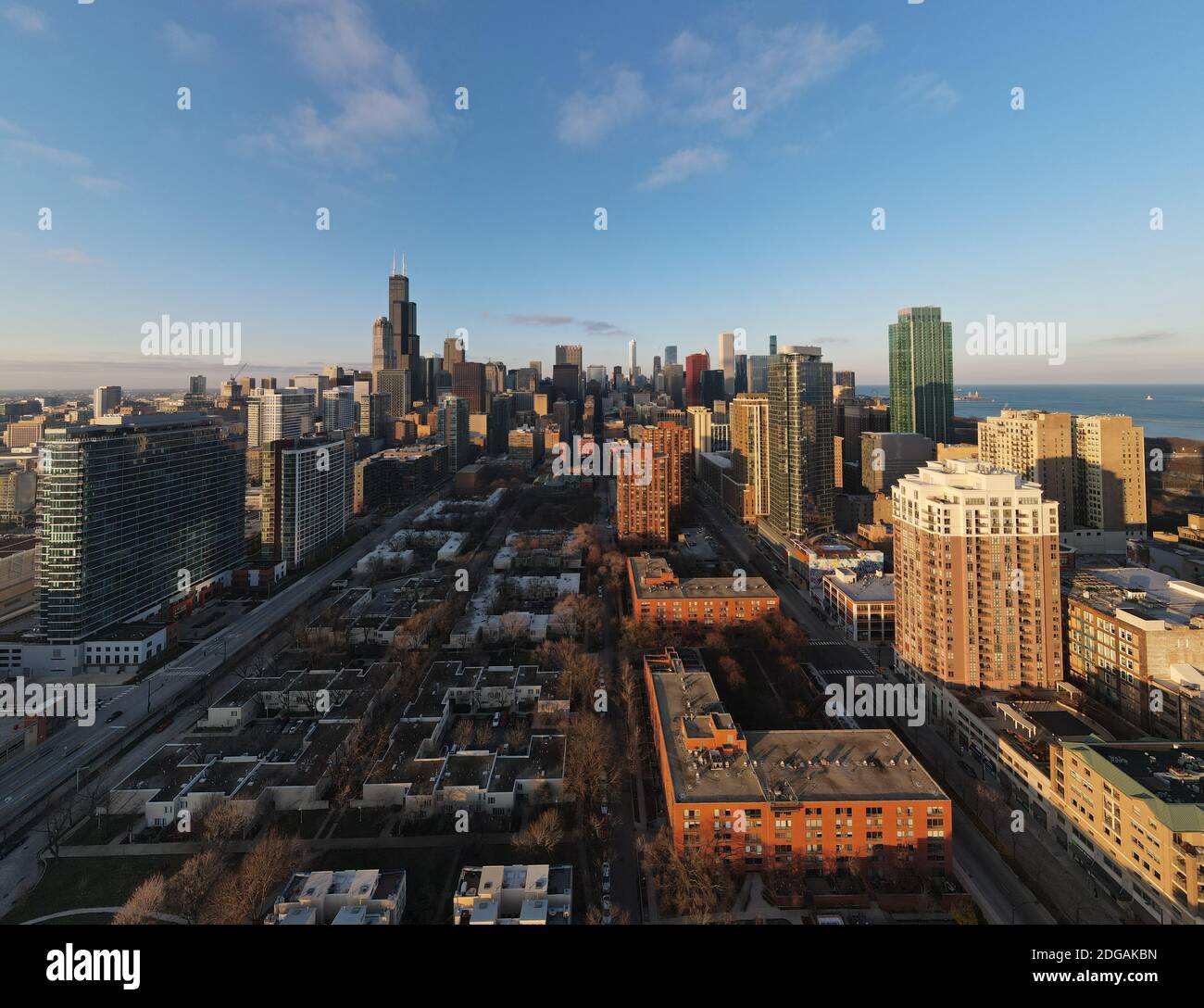 Aerial Views of Chicago Skyline @ Night Stock Photo - Alamy