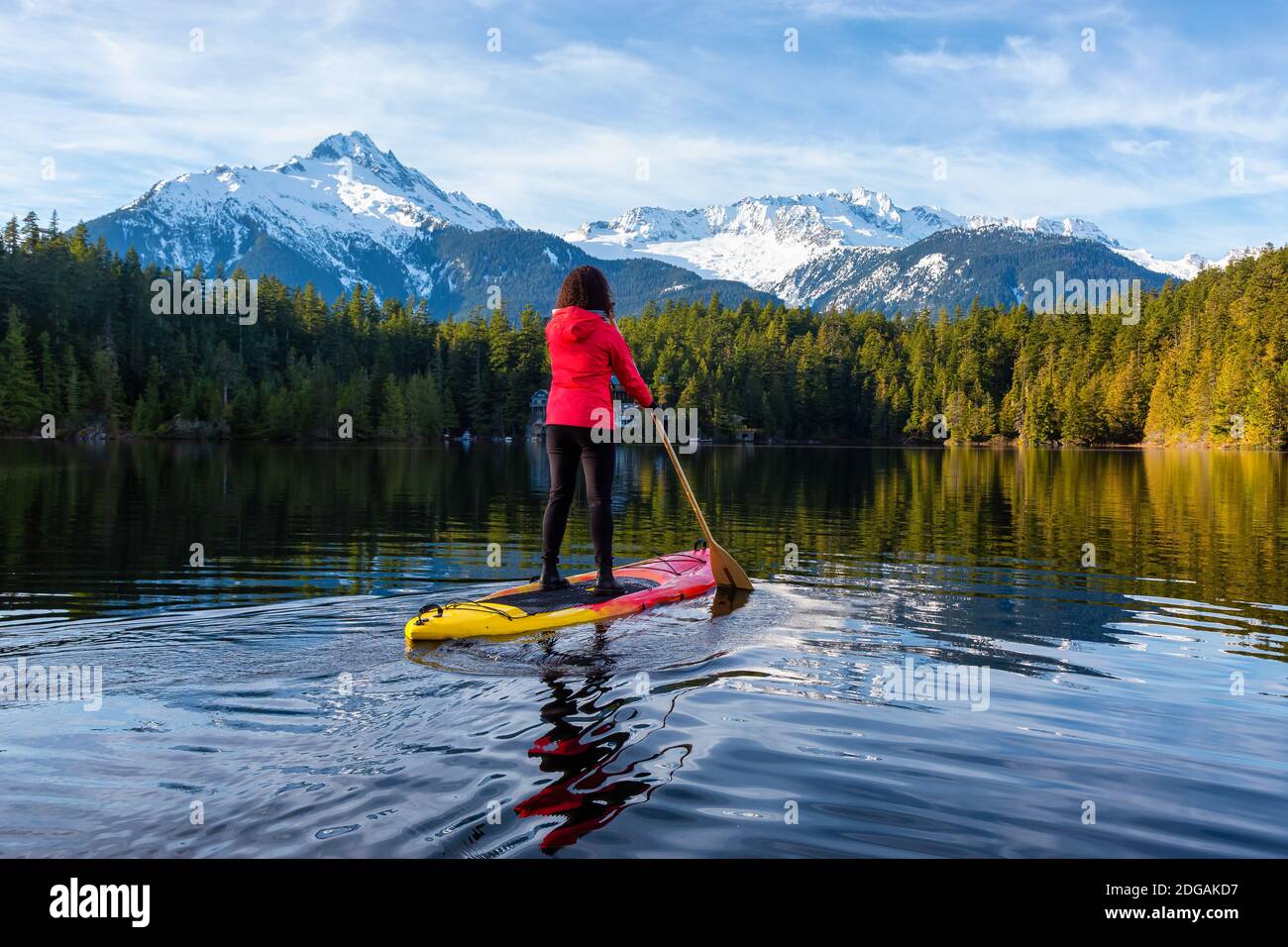 Adventurous Girl Paddle Boarding on Levette Lak Stock Photo - Alamy