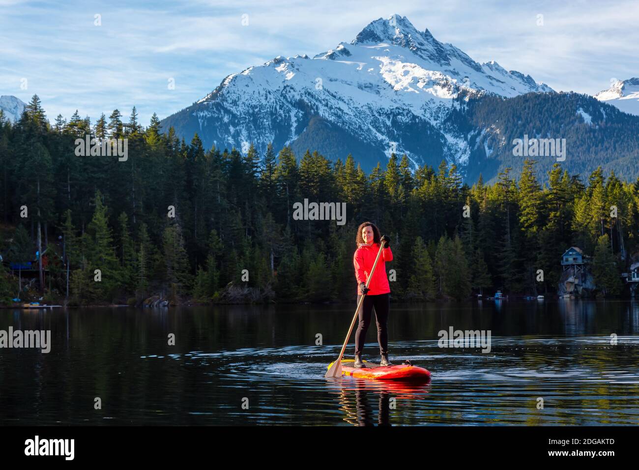 Adventurous Girl Paddle Boarding on Levette Lak Stock Photo - Alamy