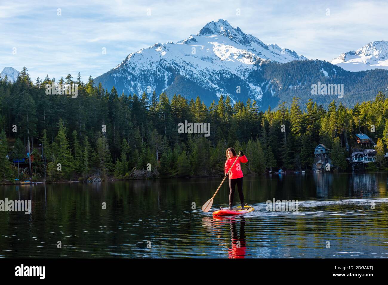 Adventurous Girl Paddle Boarding on Levette Lak Stock Photo - Alamy