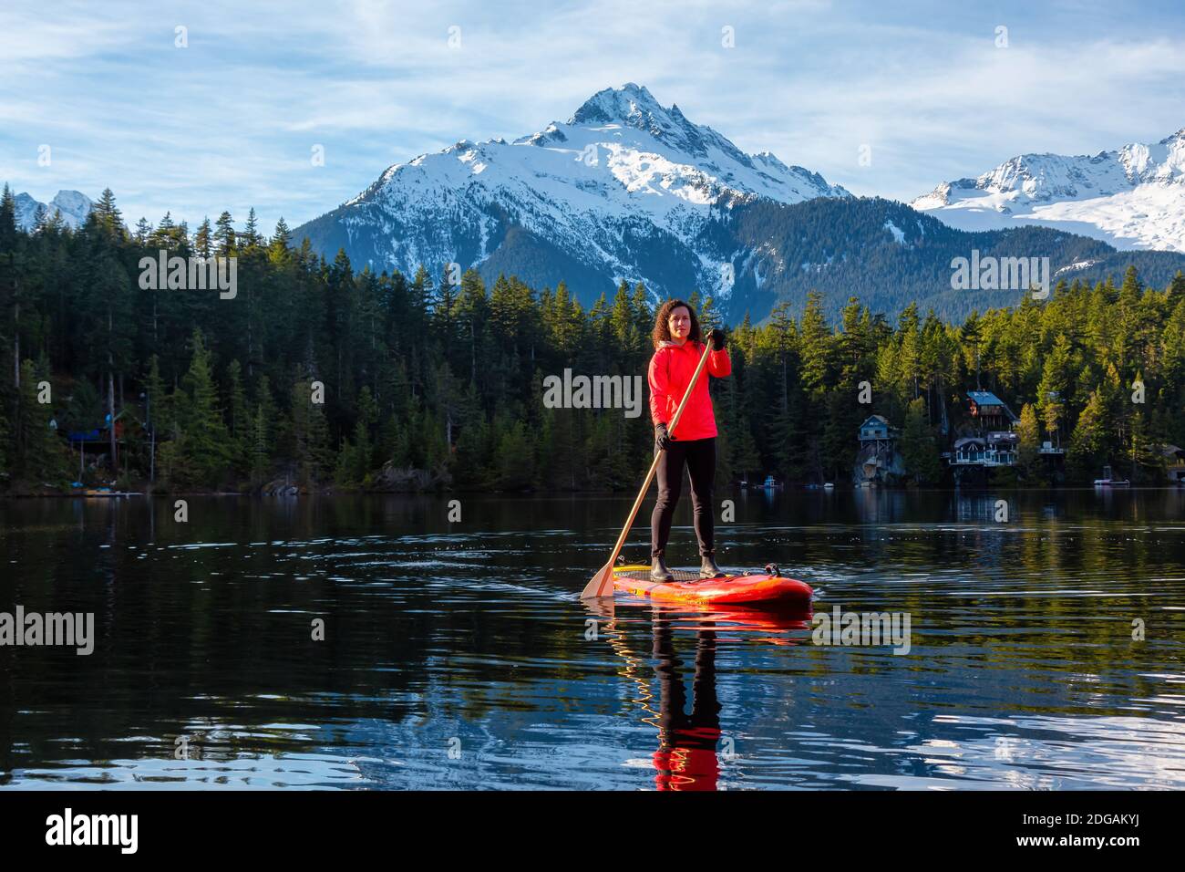 Adventurous Girl Paddle Boarding on Levette Lak Stock Photo - Alamy