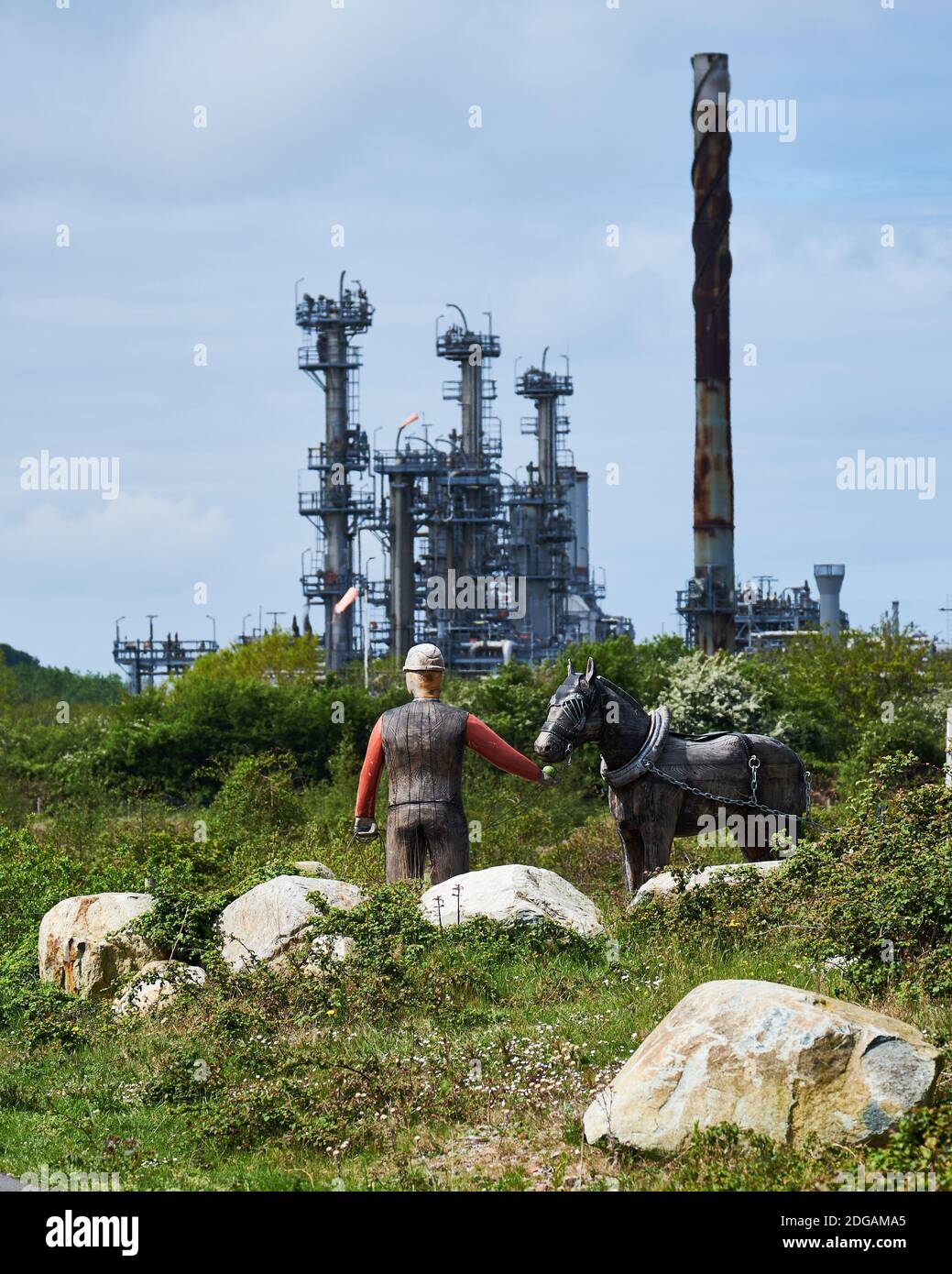 This statue of a miner and pit pony look towards the gas terminal built ...