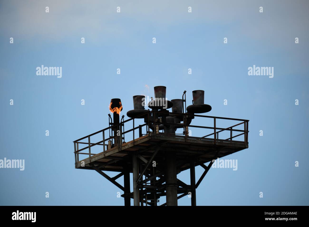 A tower on the Liverpool Bay Gas Terminal vents flames. The Terminal ...