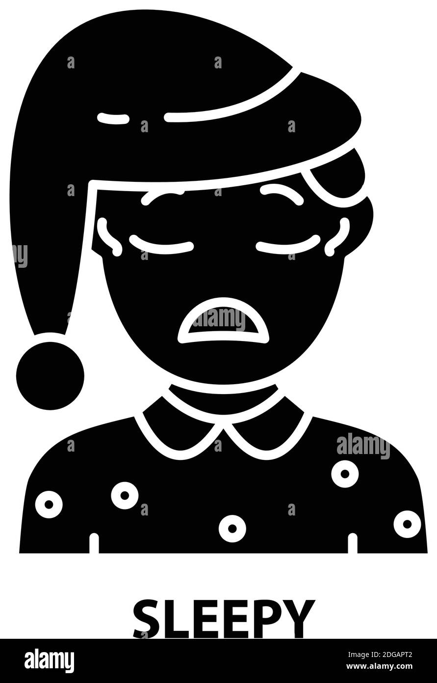 sleepy icon, black vector sign with editable strokes, concept ...